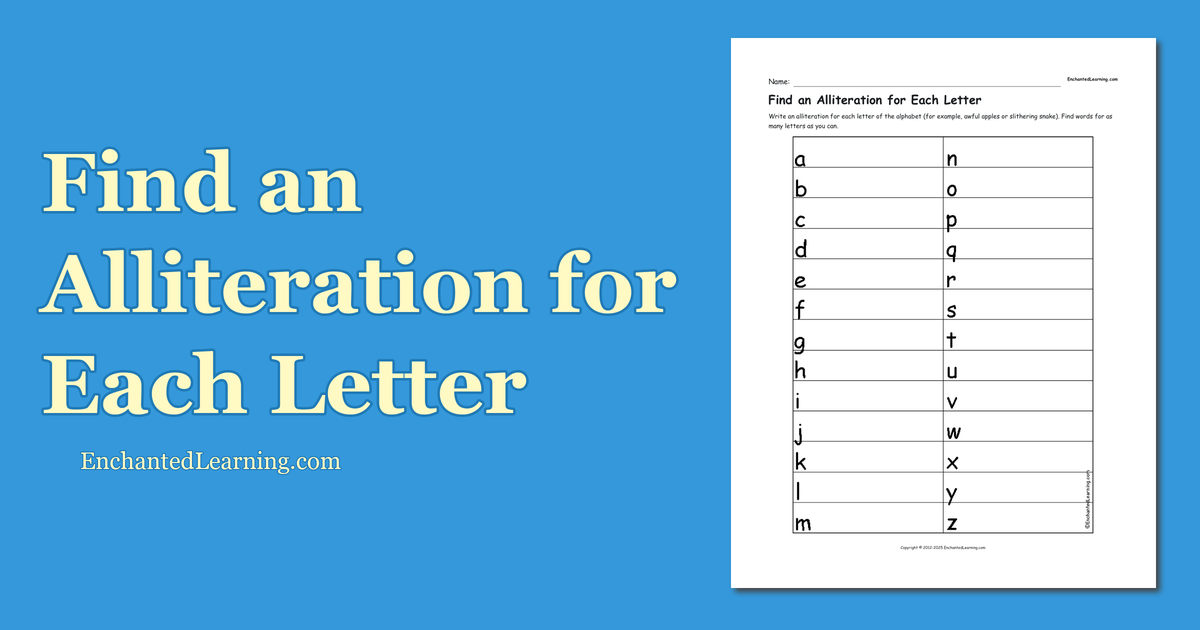Find an Alliteration for Each Letter - Enchanted Learning