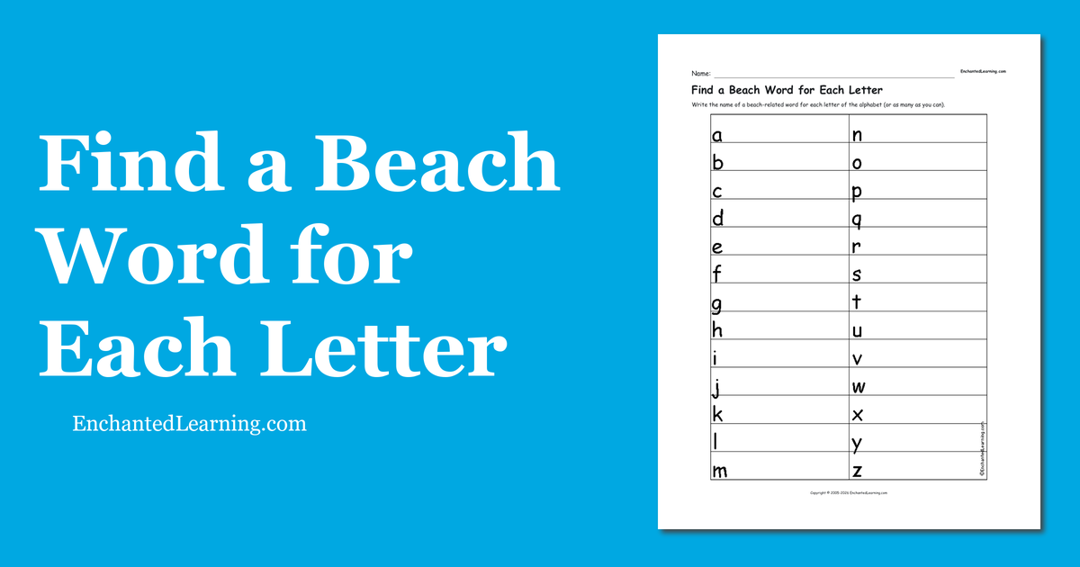 Find a Beach Word for Each Letter - Enchanted Learning