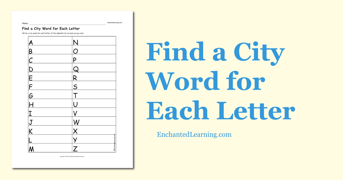 Find a City Word for Each Letter - Enchanted Learning