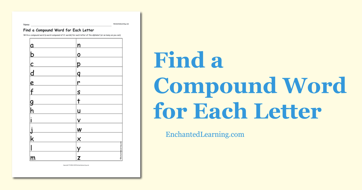 Find a Compound Word for Each Letter - Enchanted Learning