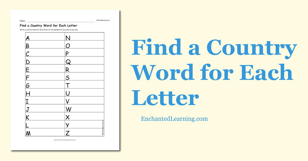 Find a Country Word for Each Letter - Enchanted Learning