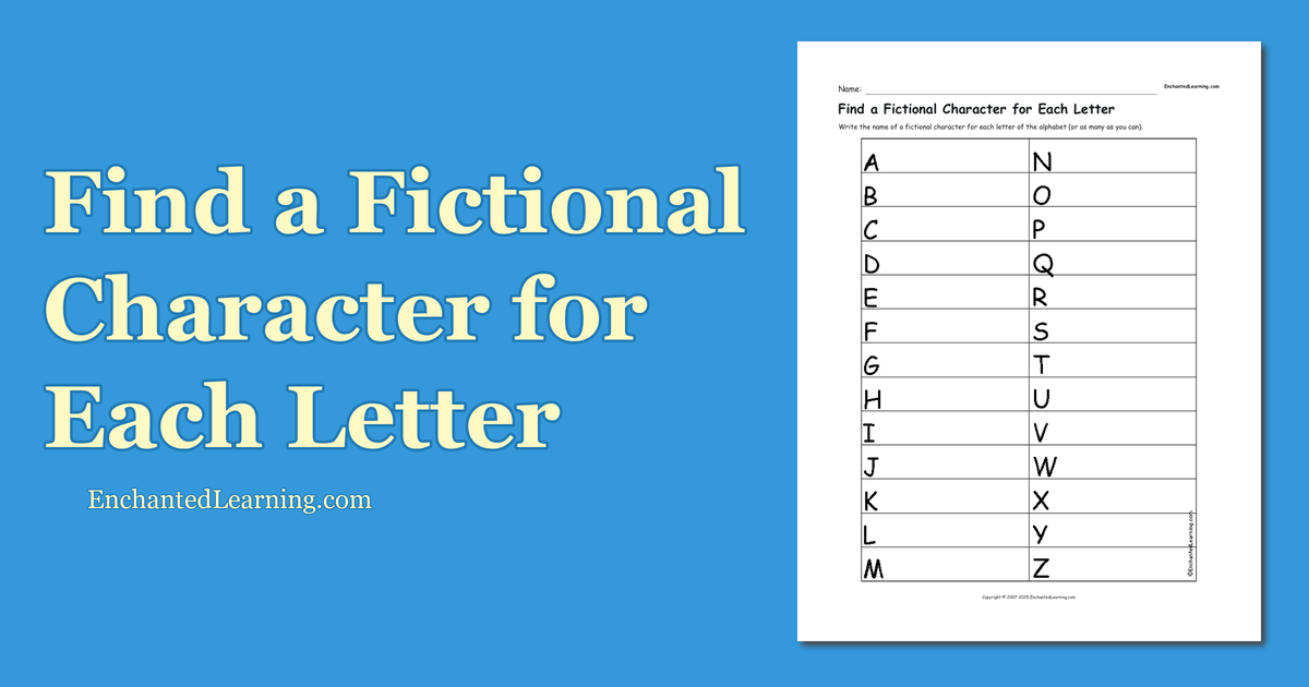 Find a Fictional Character for Each Letter - Enchanted Learning