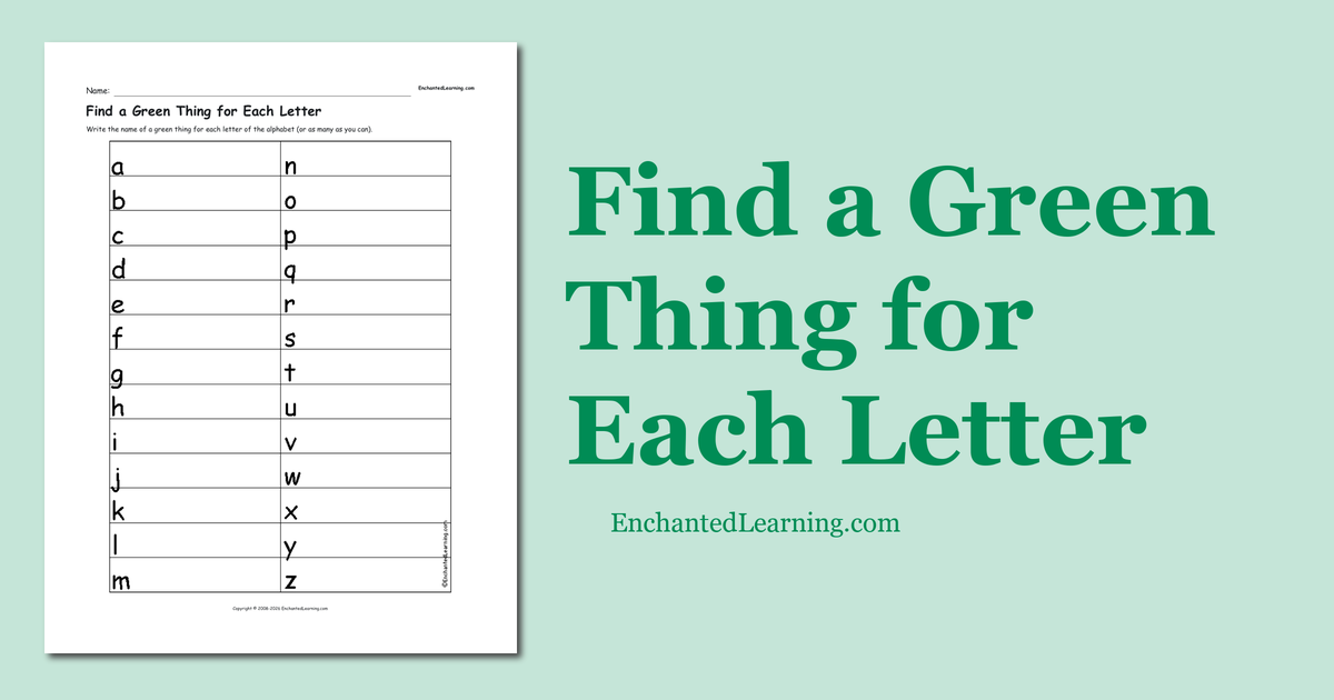 Find a Green Thing for Each Letter - Enchanted Learning
