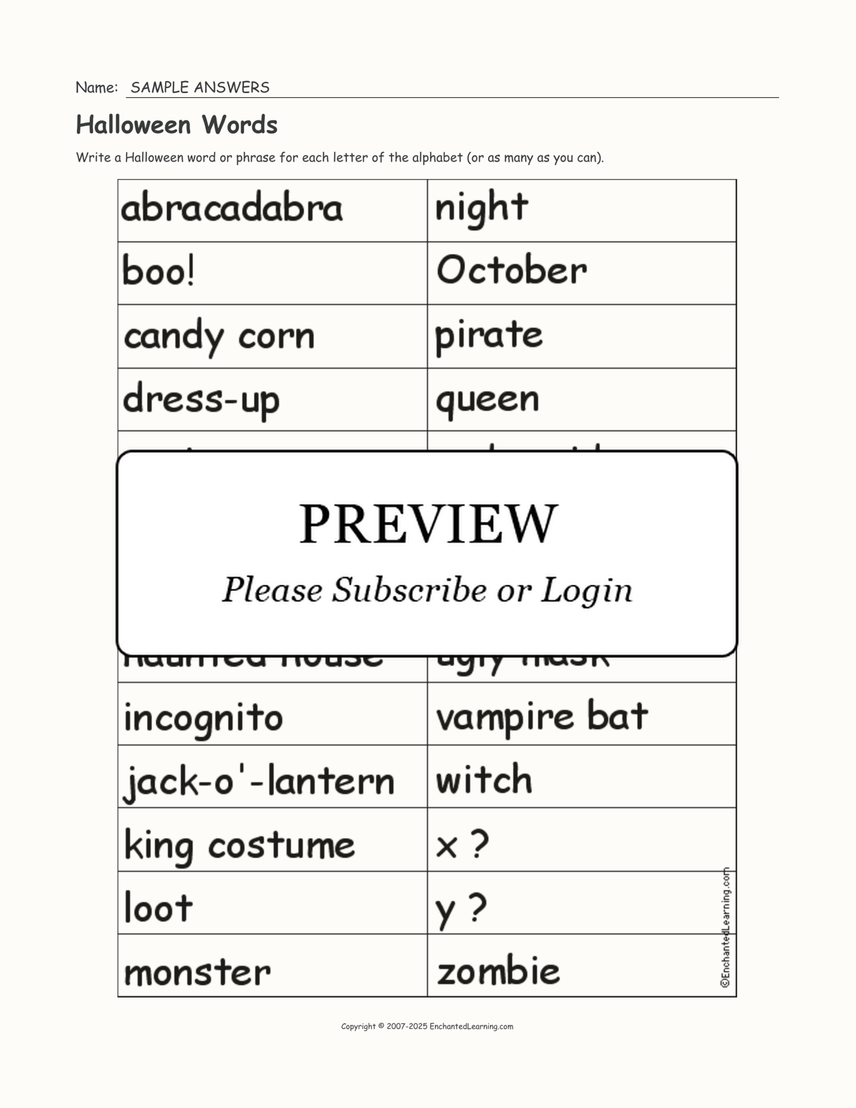 A Halloween Word For Each Letter Enchanted Learning