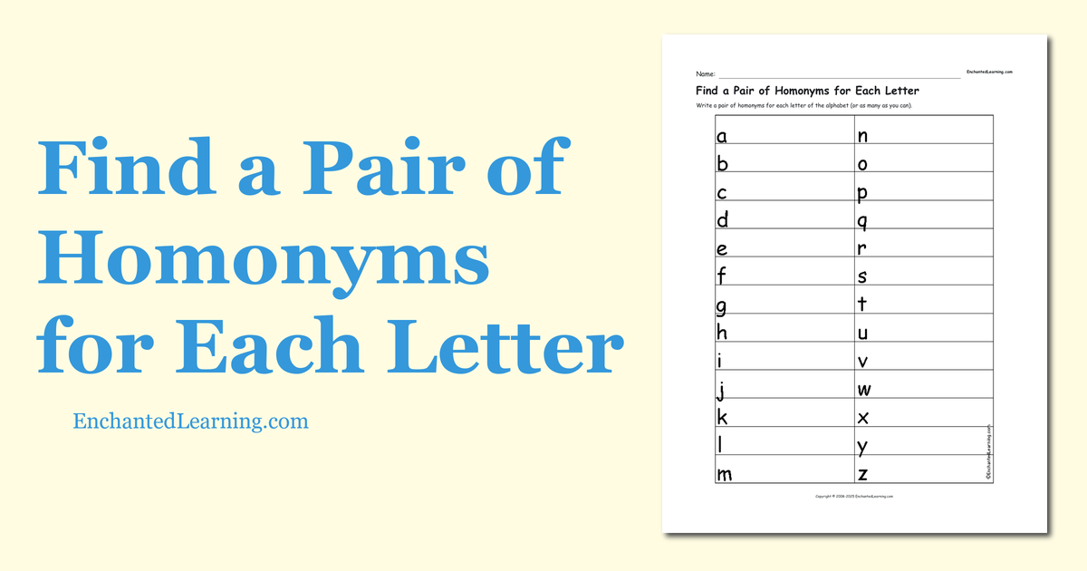 Find a Pair of Homonyms for Each Letter - Enchanted Learning