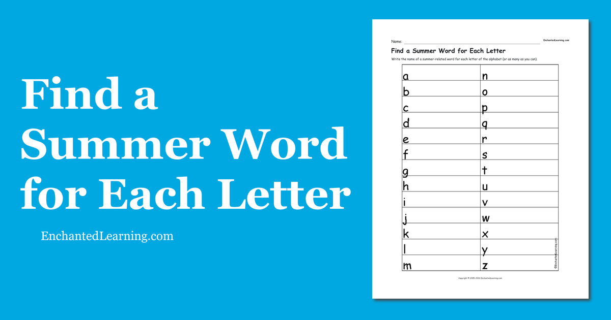 Find a Summer Word for Each Letter - Enchanted Learning