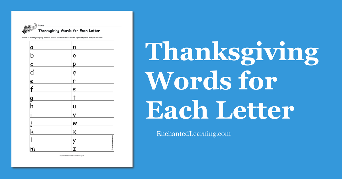 Thanksgiving Words for Each Letter - Enchanted Learning