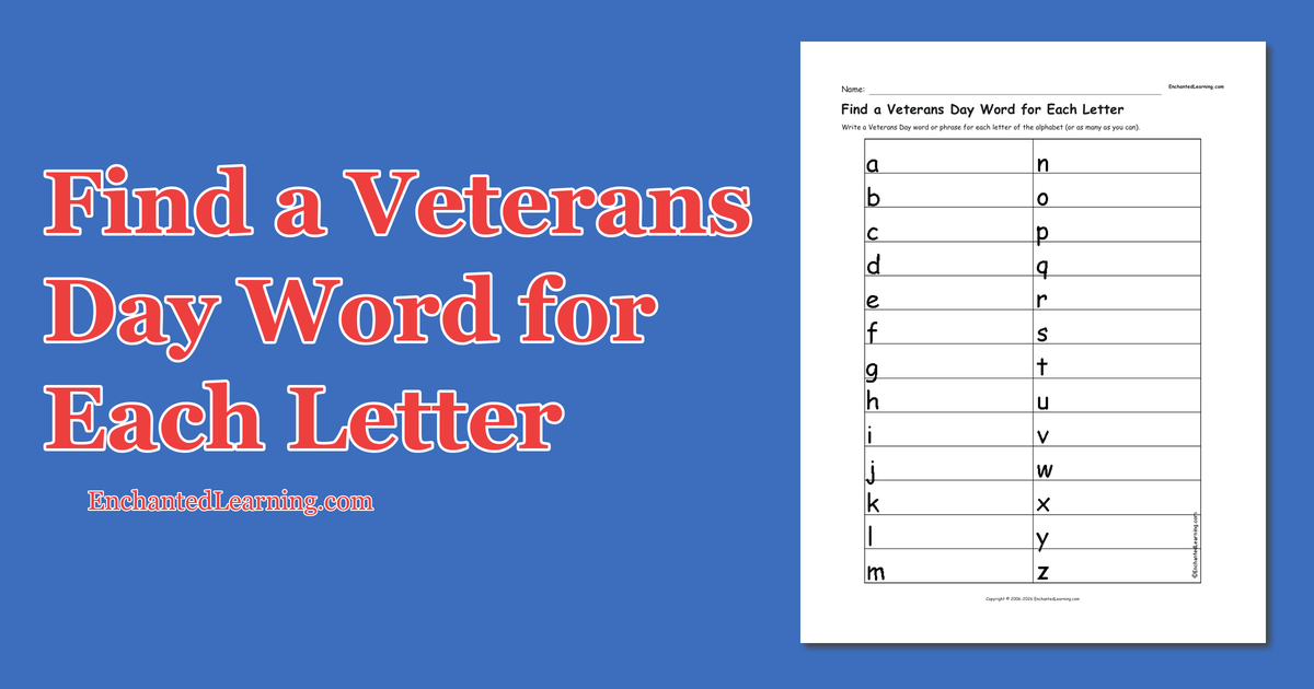 Find a Veterans Day Word for Each Letter - Enchanted Learning