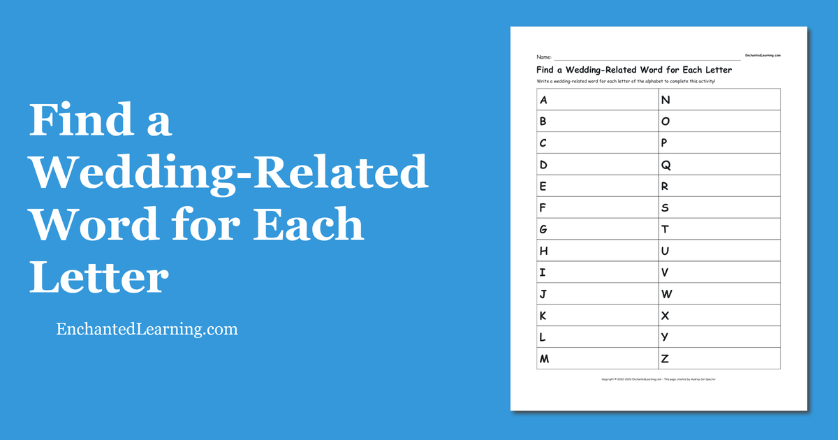 Find a Wedding-Related Word for Each Letter - Enchanted Learning