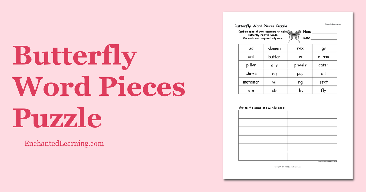 Butterfly Word Pieces Puzzle - Enchanted Learning