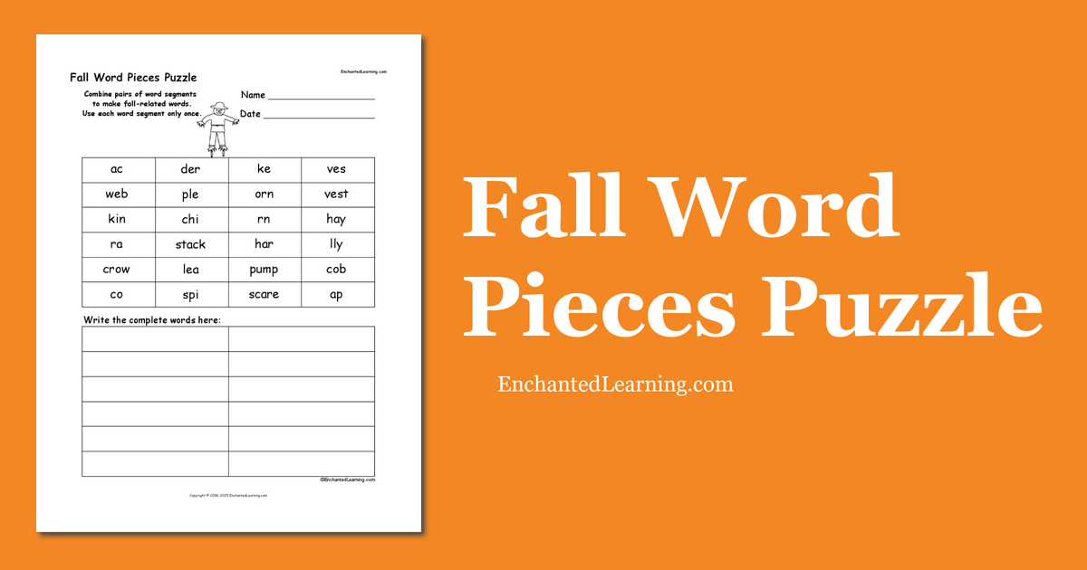 Fall Word Pieces Puzzle - Enchanted Learning