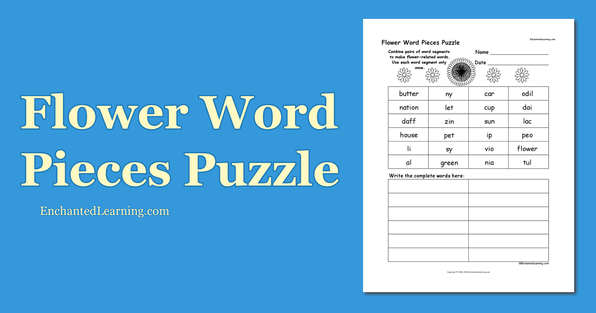 Flower Word Pieces Puzzle - Enchanted Learning