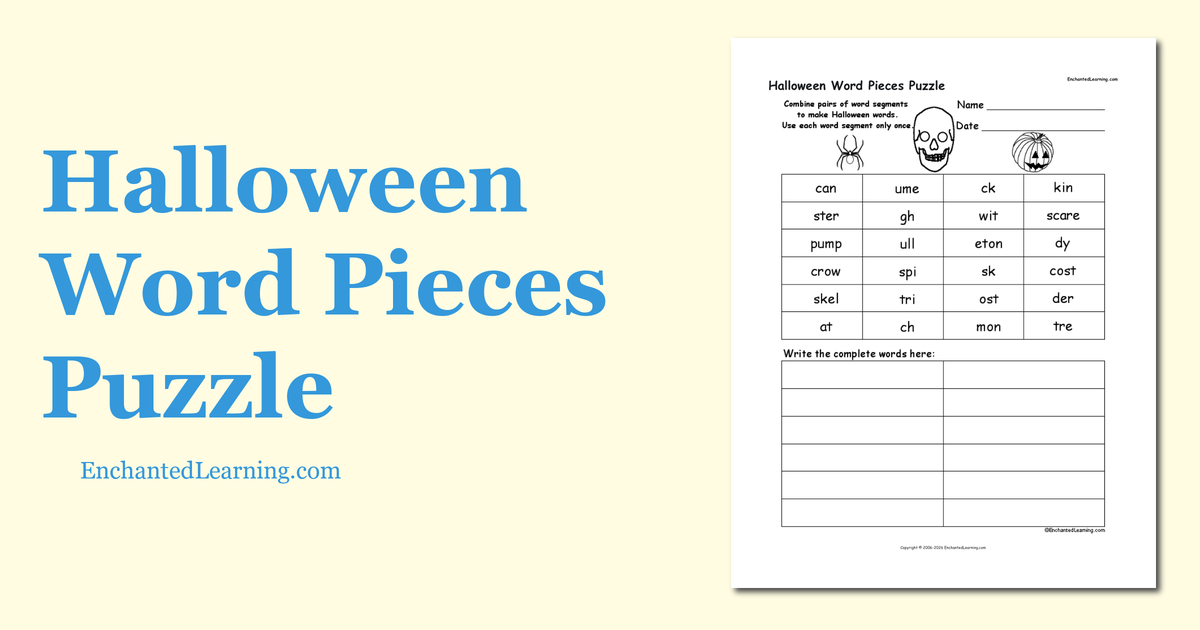 Halloween Word Pieces Puzzle - Enchanted Learning