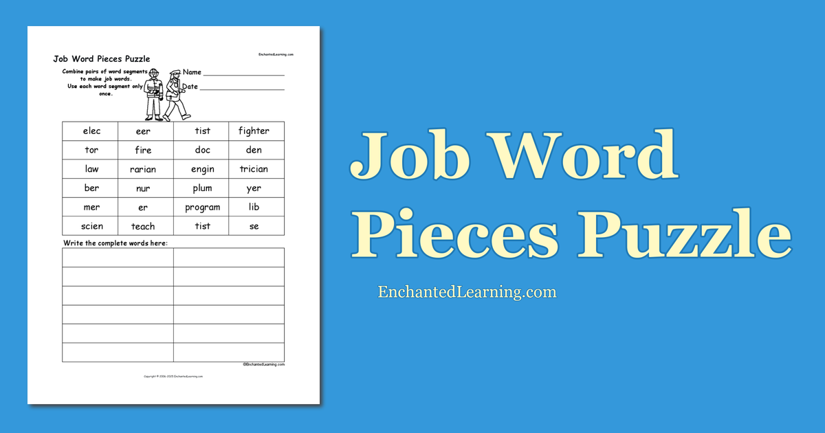 Job Word Pieces Puzzle - Enchanted Learning