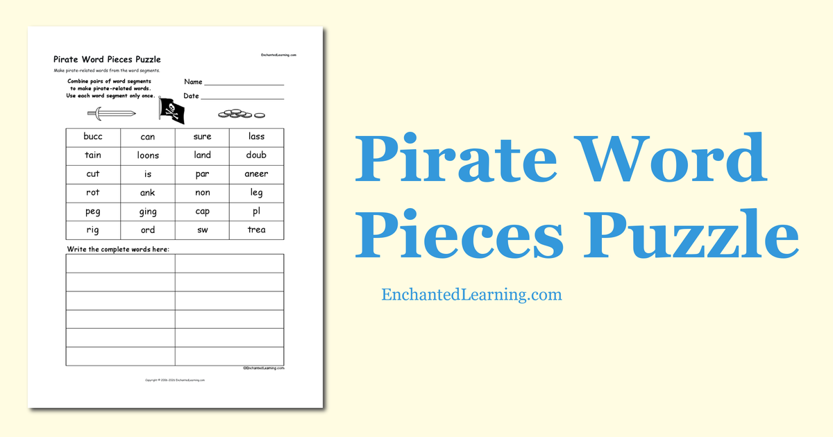 Pirate Word Pieces Puzzle - Enchanted Learning