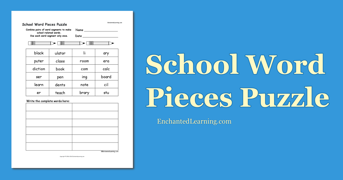 School Word Pieces Puzzle - Enchanted Learning