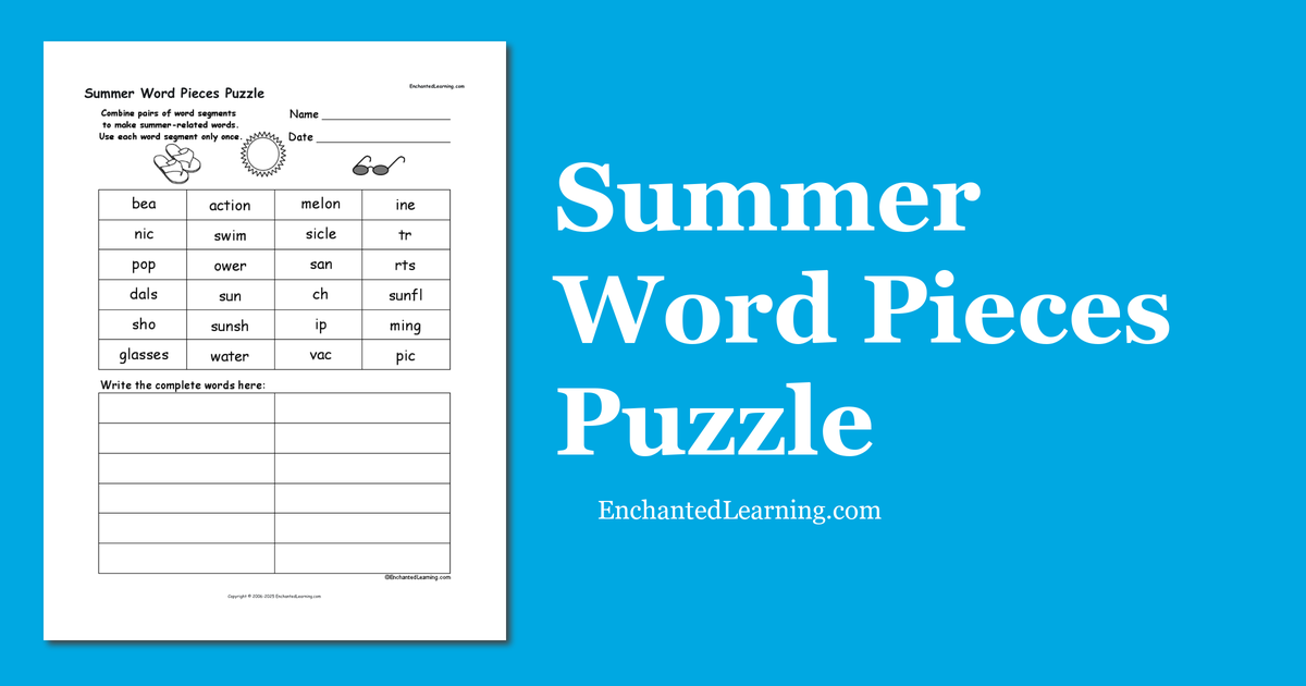 Summer Word Pieces Puzzle - Enchanted Learning