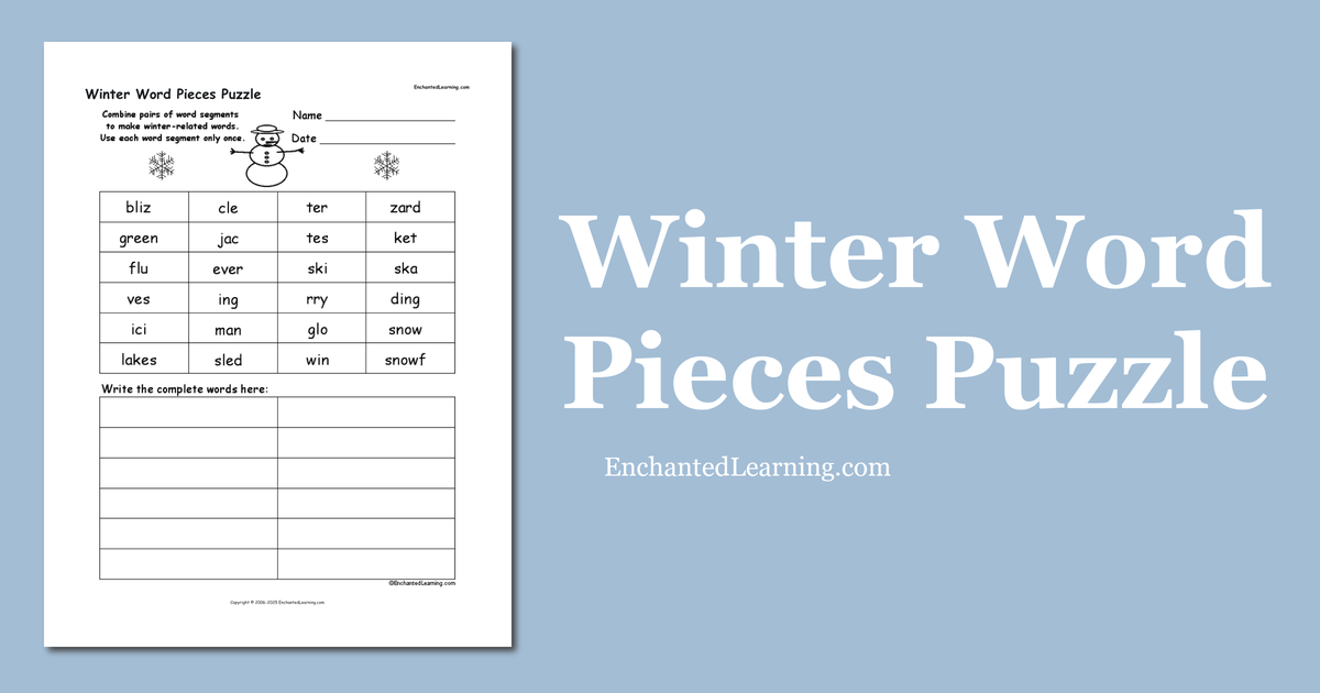 Winter Word Pieces Puzzle - Enchanted Learning