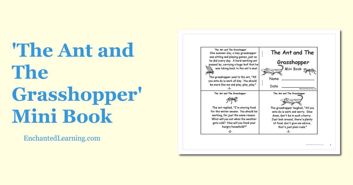 'The Ant and The Grasshopper' Mini Book - Enchanted Learning