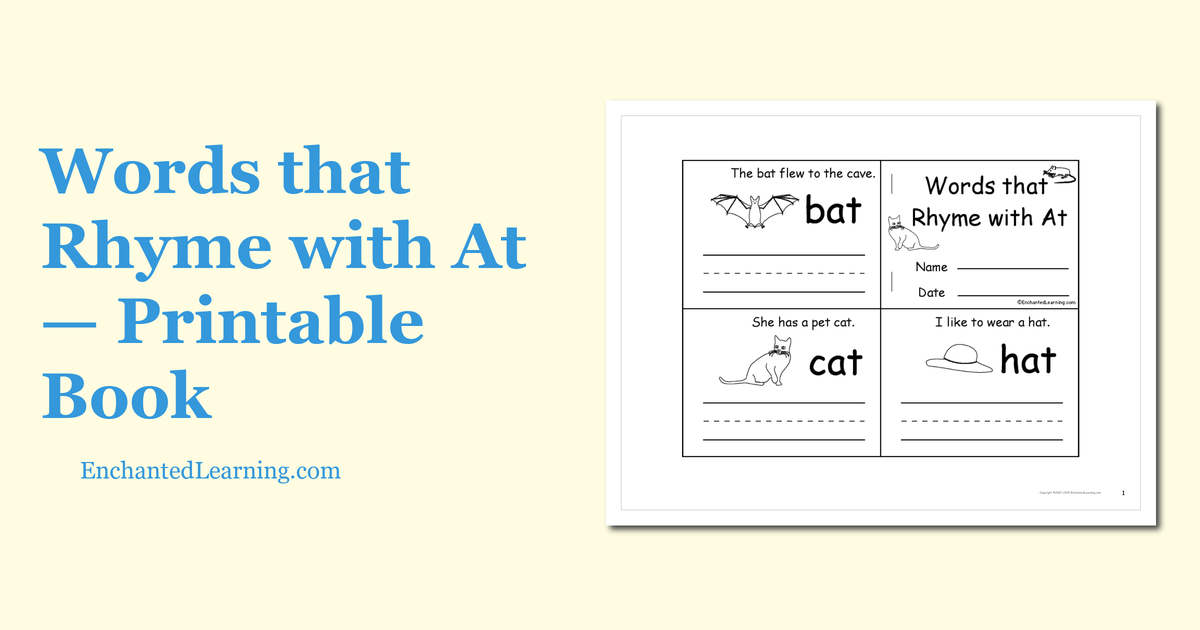 Words that Rhyme with At — Printable Book - Enchanted Learning