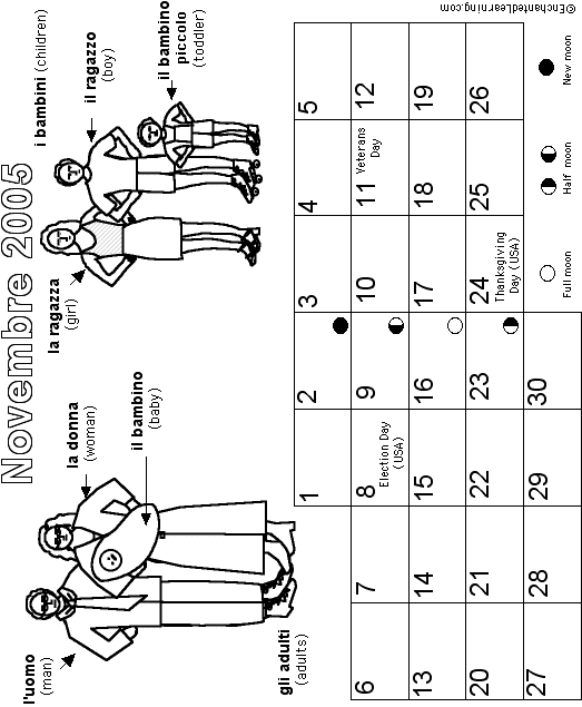 November Italian Calendar 2006: EnchantedLearning.com