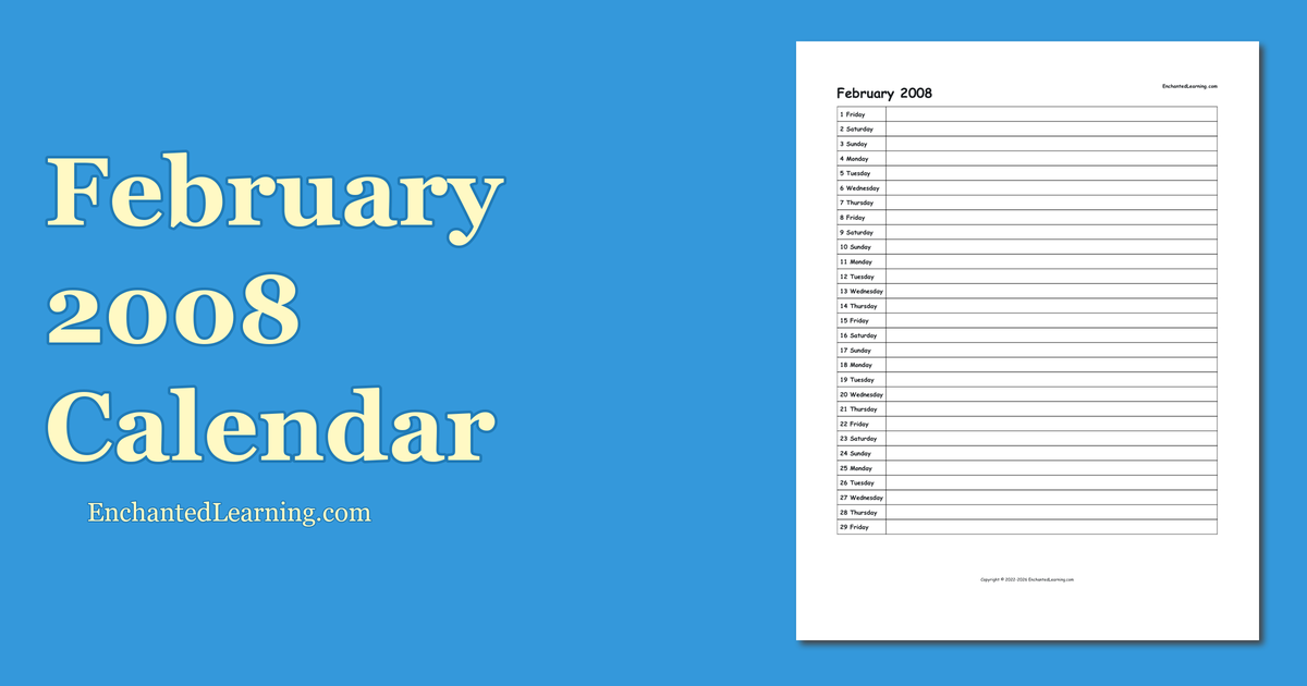 February 2008 Scheduling Calendar - Enchanted Learning
