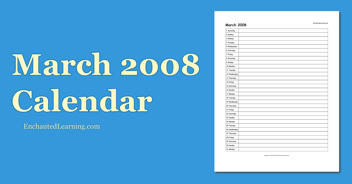 March 2008 Scheduling Calendar - Enchanted Learning