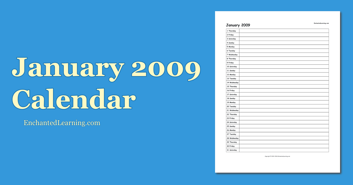 January 2009 Scheduling Calendar - Enchanted Learning
