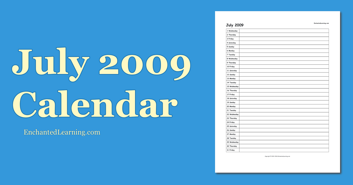 July 2009 Scheduling Calendar - Enchanted Learning