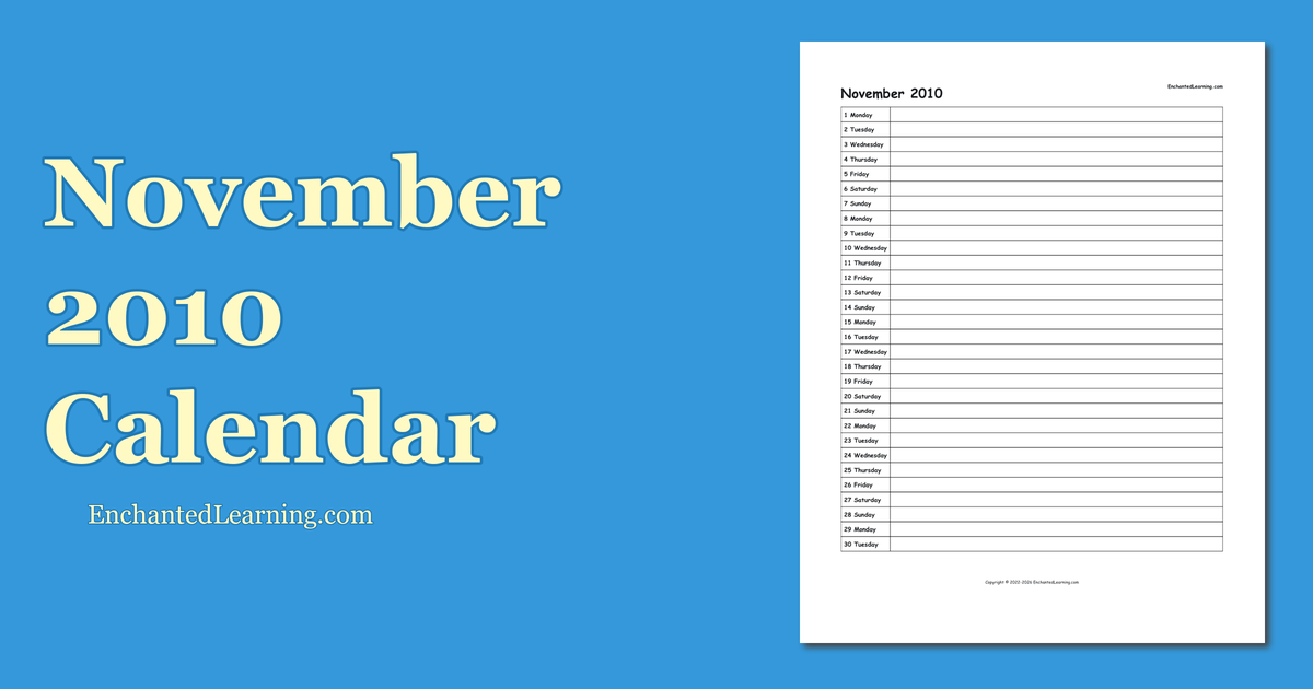 November 2010 Scheduling Calendar - Enchanted Learning