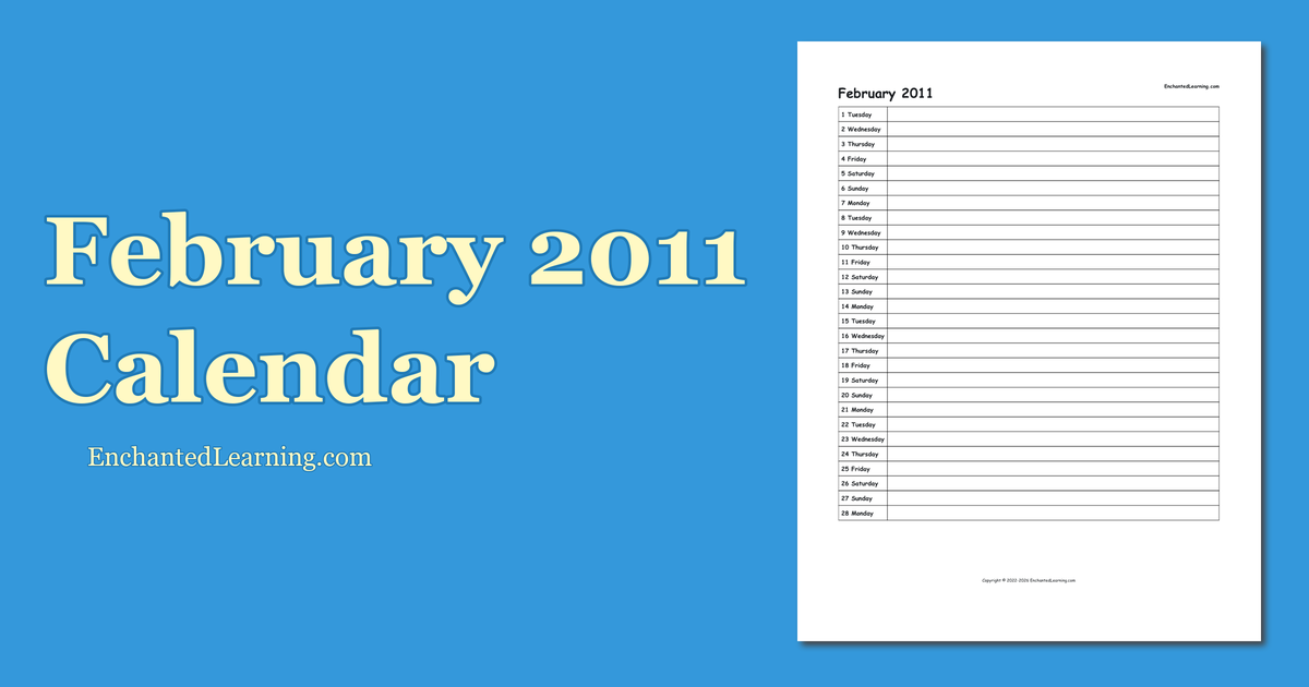 February 2011 Scheduling Calendar - Enchanted Learning