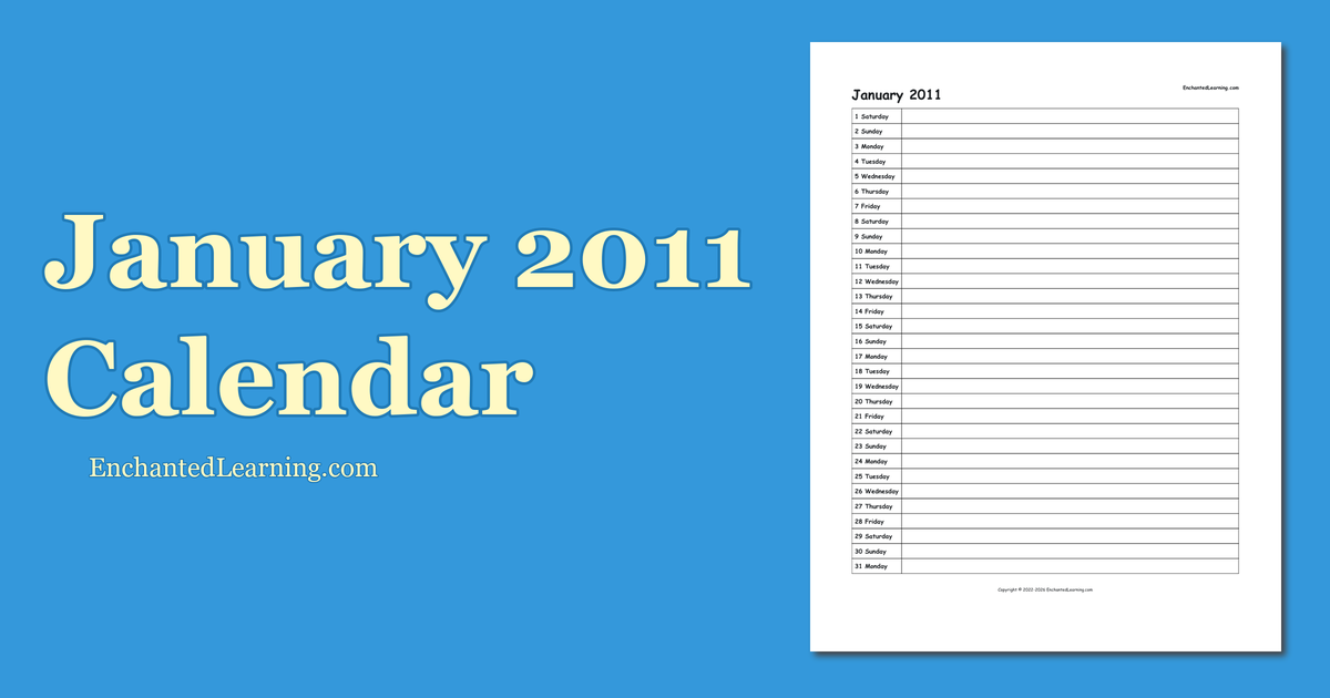 January 2011 Scheduling Calendar - Enchanted Learning