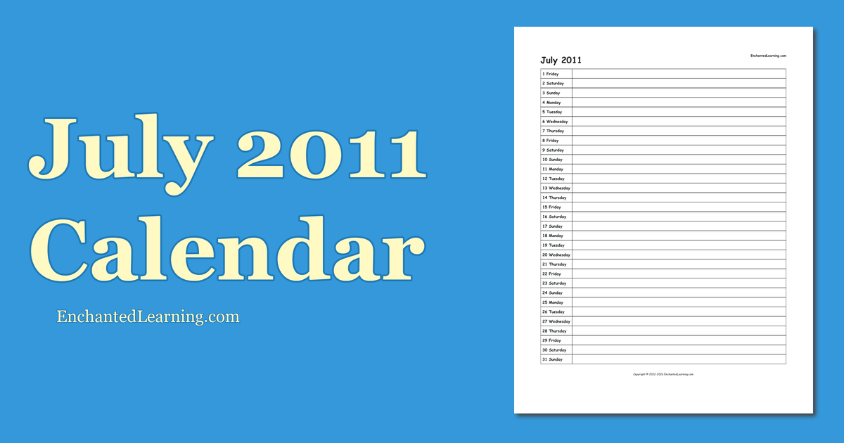 July 2011 Scheduling Calendar - Enchanted Learning