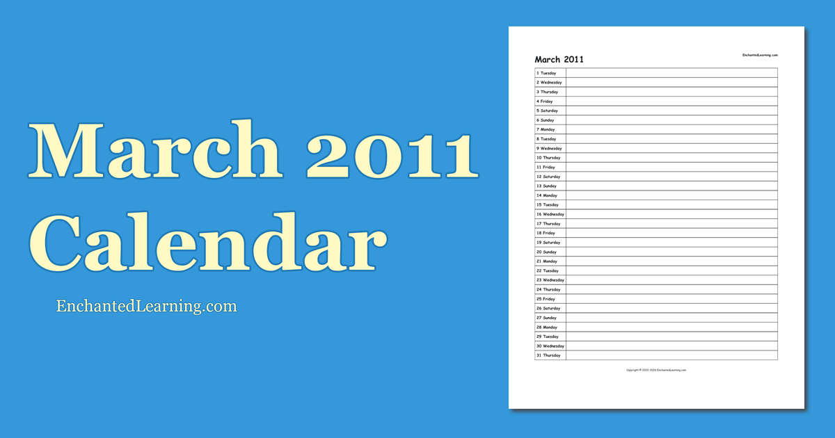 March 2011 Scheduling Calendar - Enchanted Learning