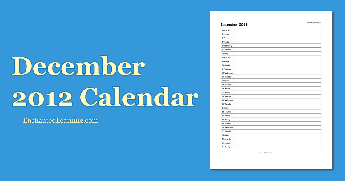 December 2012 Scheduling Calendar - Enchanted Learning