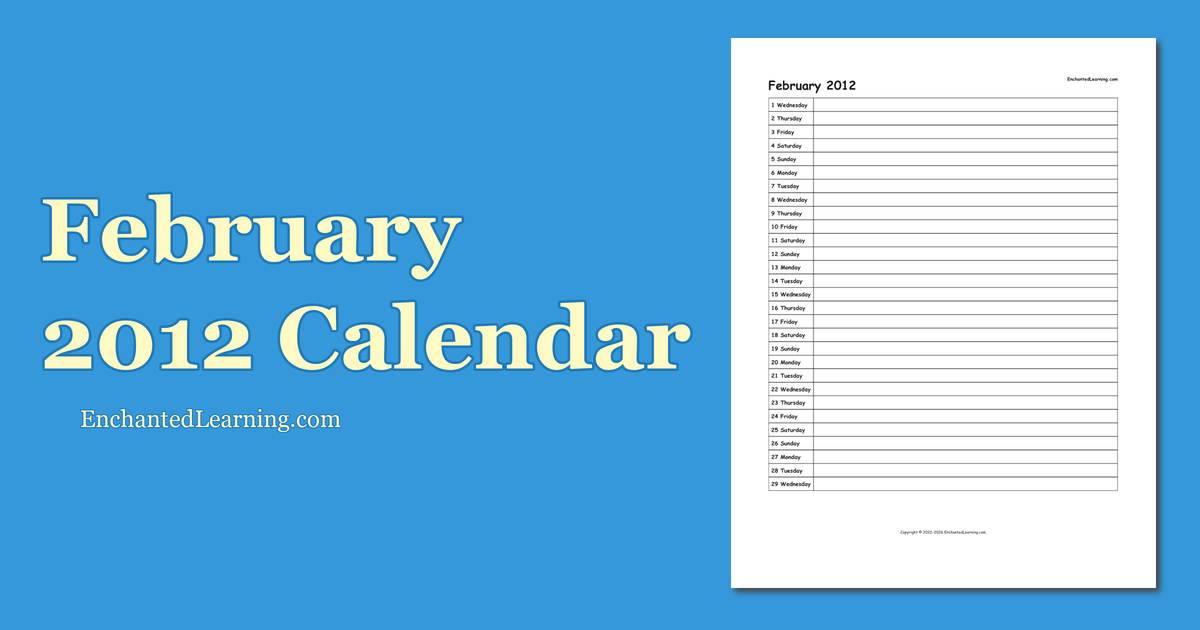 February 2012 Scheduling Calendar - Enchanted Learning
