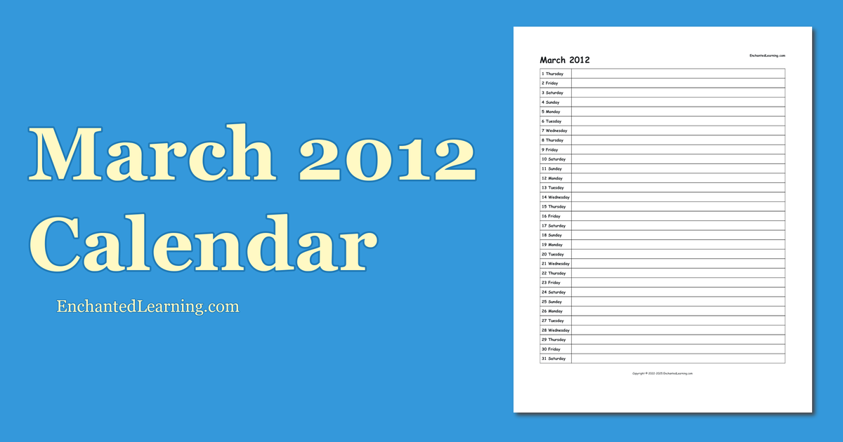 March 2012 Scheduling Calendar - Enchanted Learning