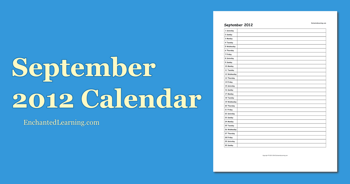 September 2012 Scheduling Calendar - Enchanted Learning