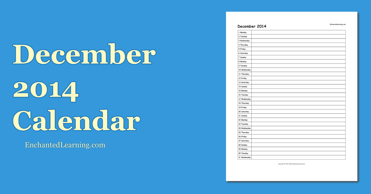December 2014 Scheduling Calendar - Enchanted Learning