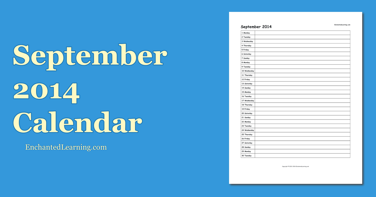 September 2014 Scheduling Calendar - Enchanted Learning