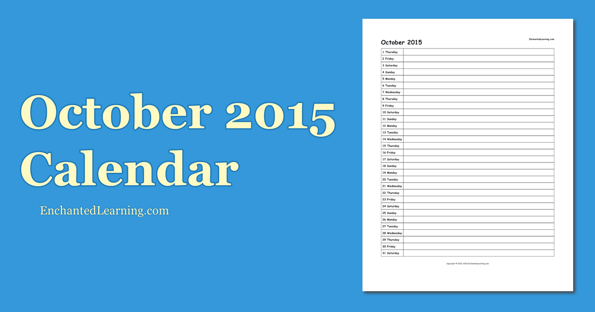 October 2015 Scheduling Calendar - Enchanted Learning