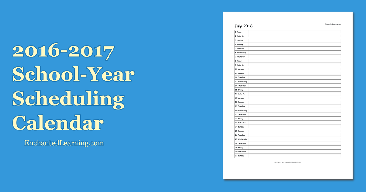 2016-2017 School-Year Scheduling Calendar - Enchanted Learning