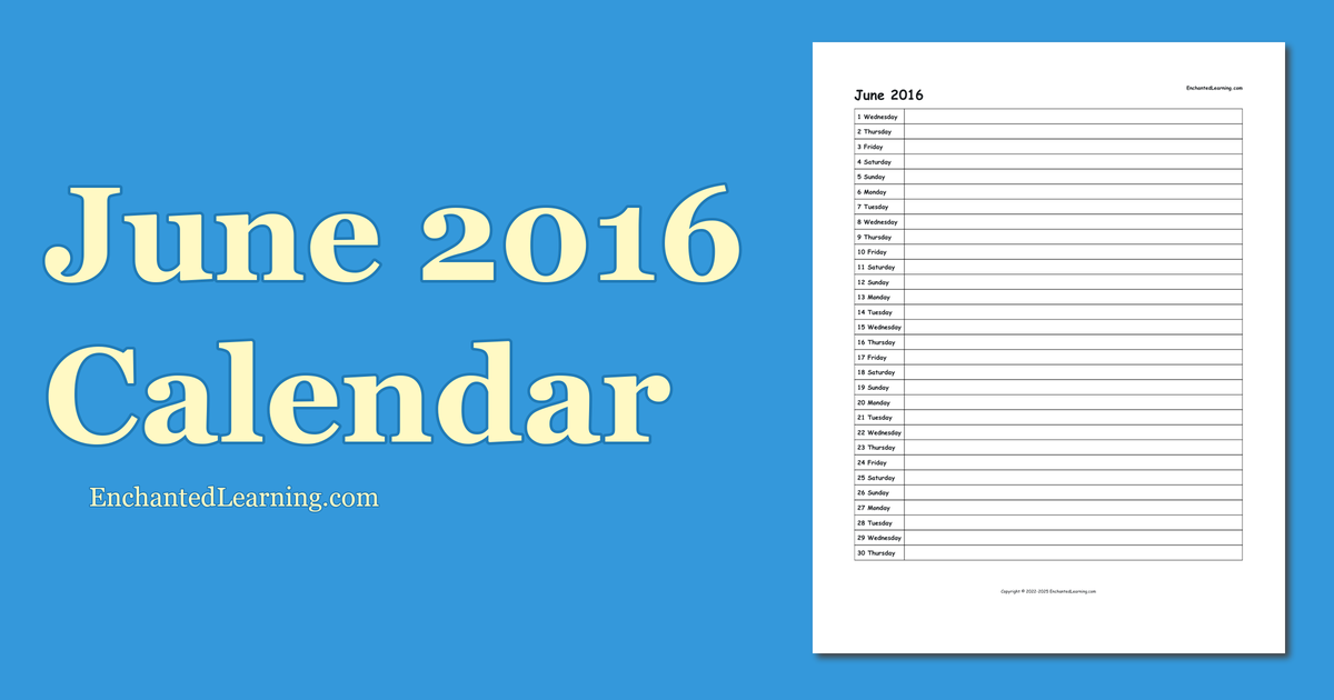 June 2016 Scheduling Calendar - Enchanted Learning