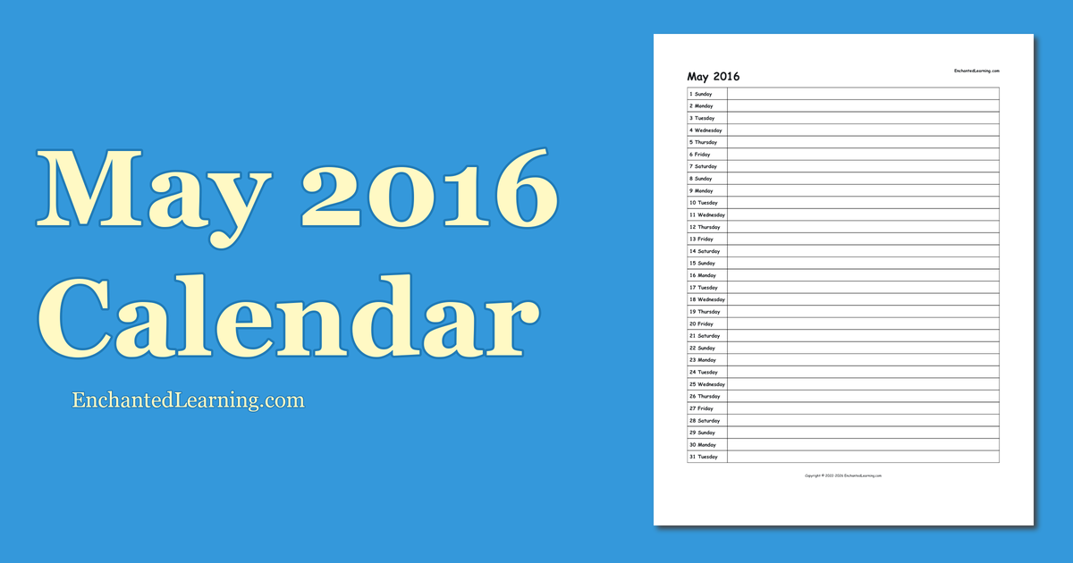 May 2016 Scheduling Calendar - Enchanted Learning