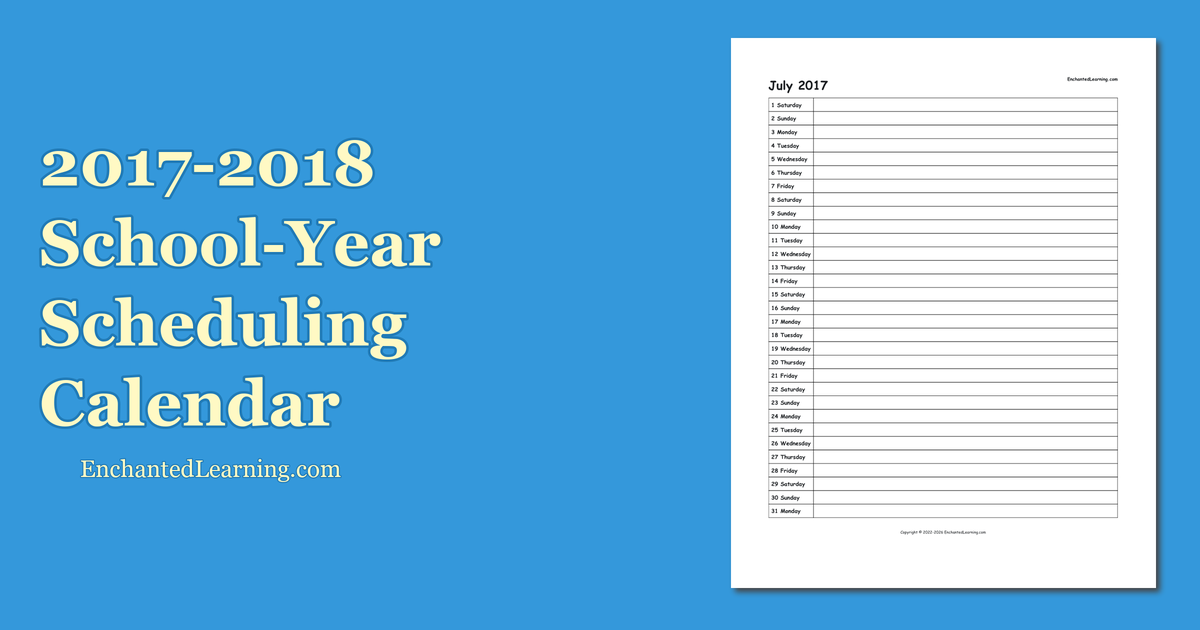 2017-2018 School-Year Scheduling Calendar - Enchanted Learning