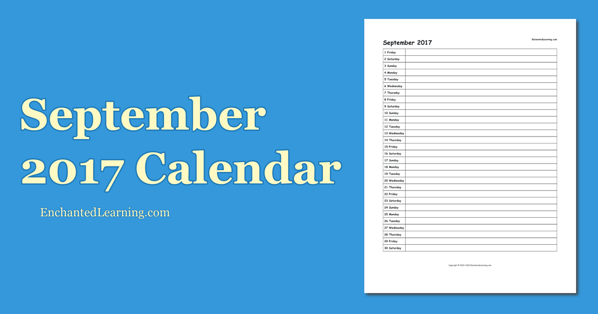 September 2017 Scheduling Calendar - Enchanted Learning