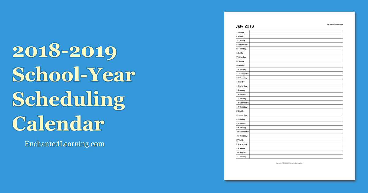 2018-2019 School-Year Scheduling Calendar - Enchanted Learning
