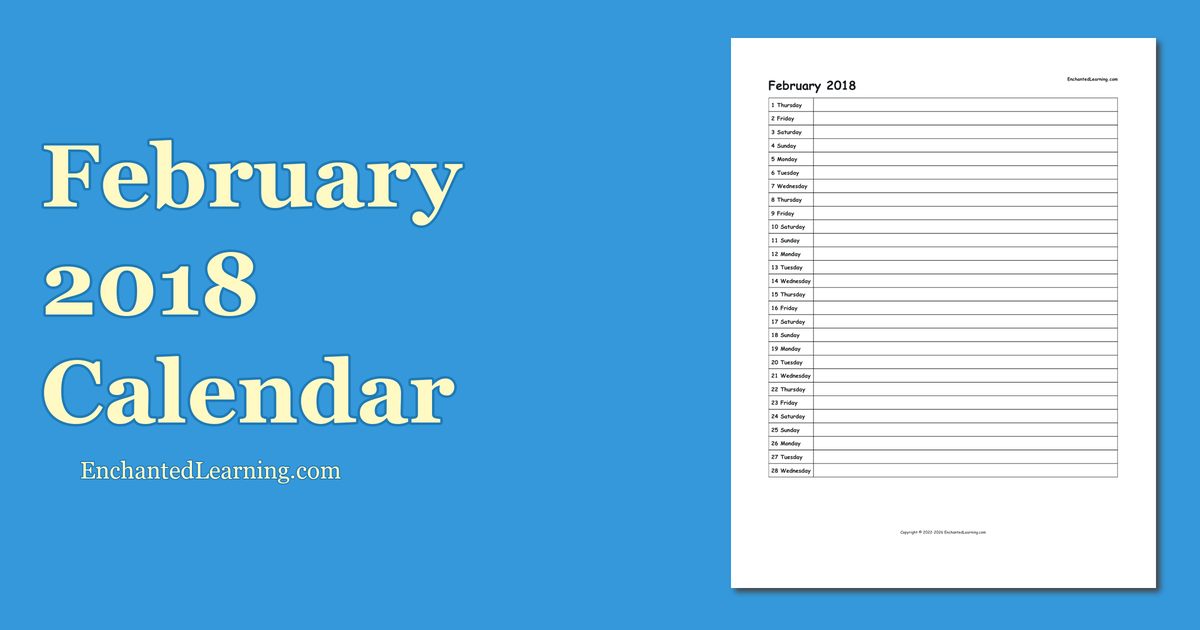 February 2018 Scheduling Calendar - Enchanted Learning