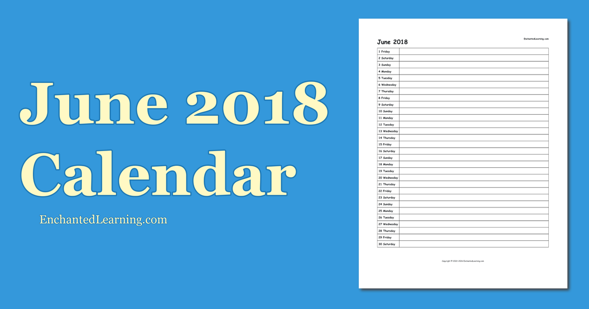 June 2018 Scheduling Calendar - Enchanted Learning