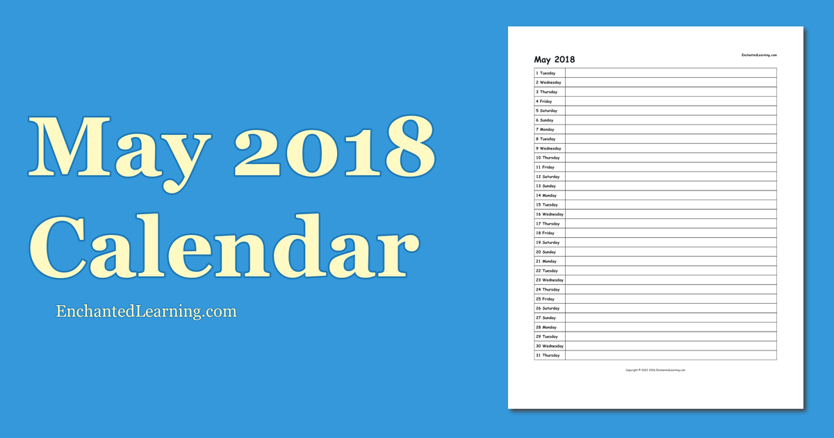 May 2018 Scheduling Calendar - Enchanted Learning
